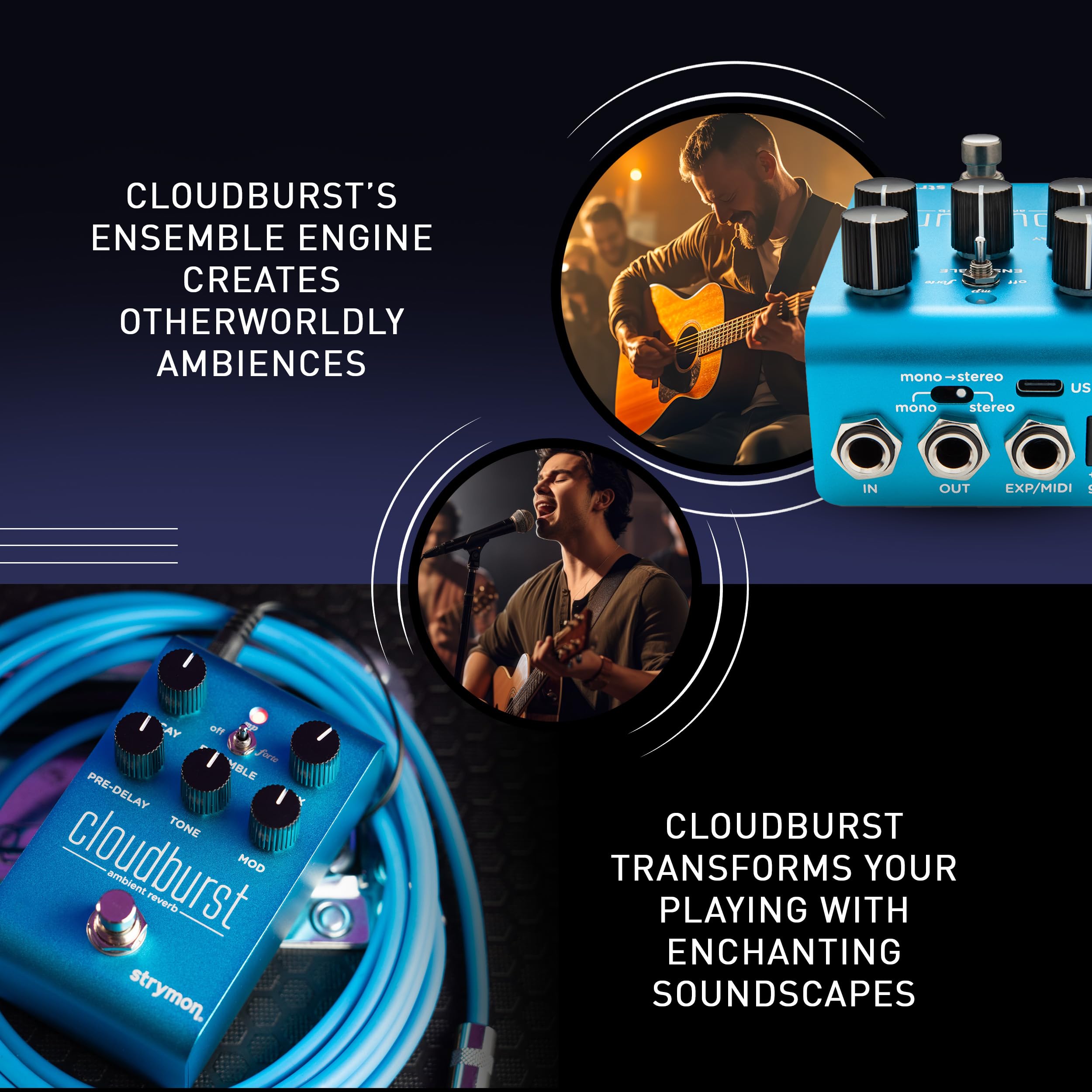 Strymon Cloudburst Ambient Reverb Guitar Pedal with Ensemble Engine, for Electric and Acoustic Guitar, Synths, Vocals and Keyboards