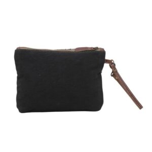 Myra Bag Western Upcycled Pouch Bag for Women - Canvas Hair On Leather Wristlet Handbag Voorpret