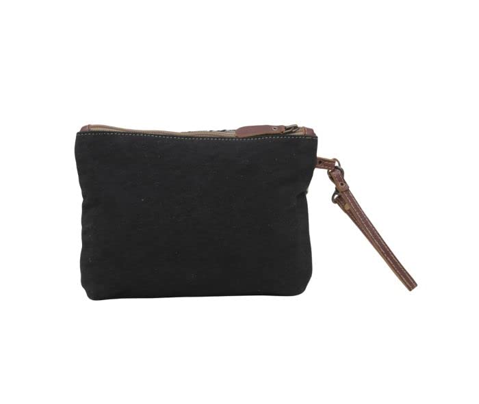 Myra Bag Western Upcycled Pouch Bag for Women - Canvas Hair On Leather Wristlet Handbag Voorpret