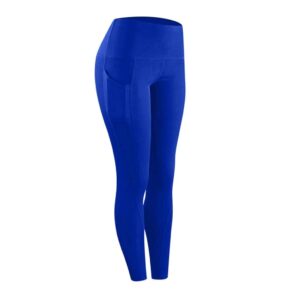 women's yoga pants with pocket high waisted tummy control gym athletic leggings running workout pants blue