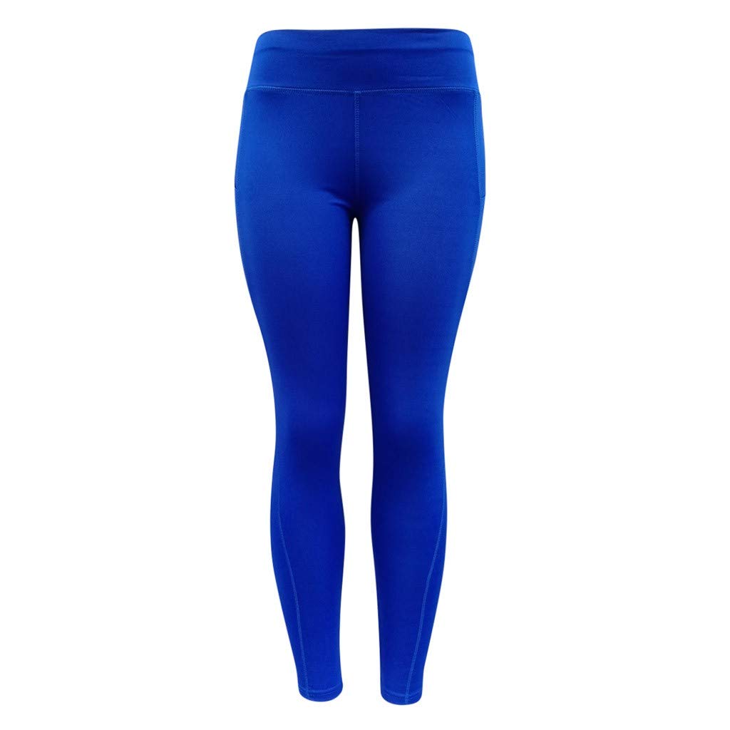 Women's Yoga Pants with Pocket High Waisted Tummy Control Gym Athletic Leggings Running Workout Pants Blue