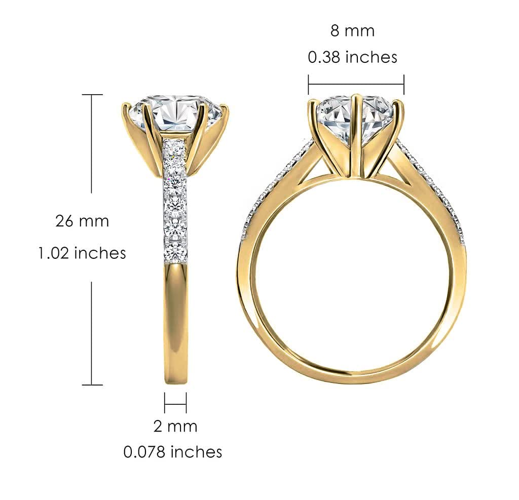 Hoops & Loops Yellow Gold Flashed Sterling Silver 8mm Round Cubic Zirconia 6-Prong-set Solitaire Bridal Ring for Women, Size 6