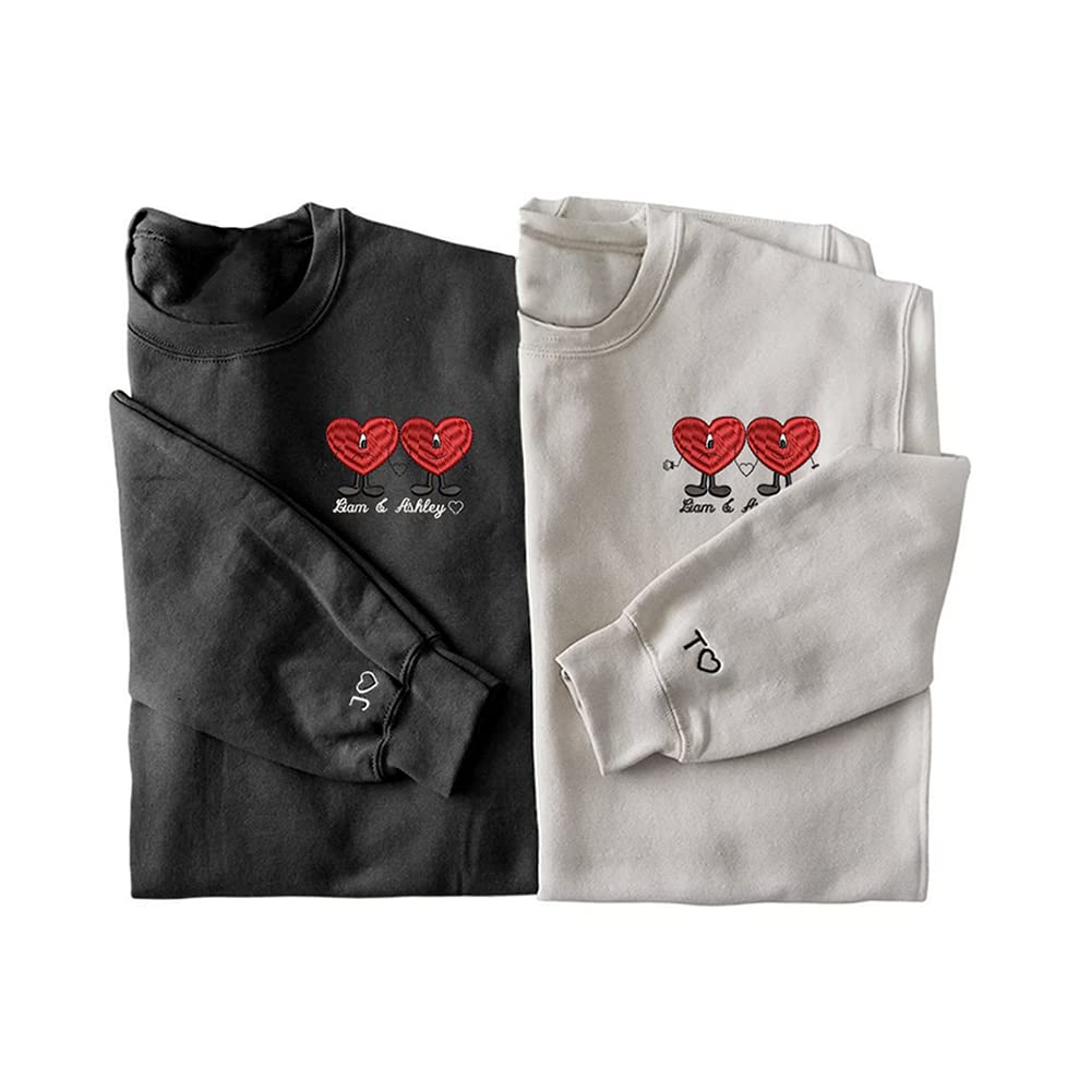 GODMERCH Custom Embroidered Matching Couple Hoodies, Matching Sweaters for Couples, Matching Outfits for Couples, His and Hers Hoodies, Embroidered Hoodie, Valentines Gifts