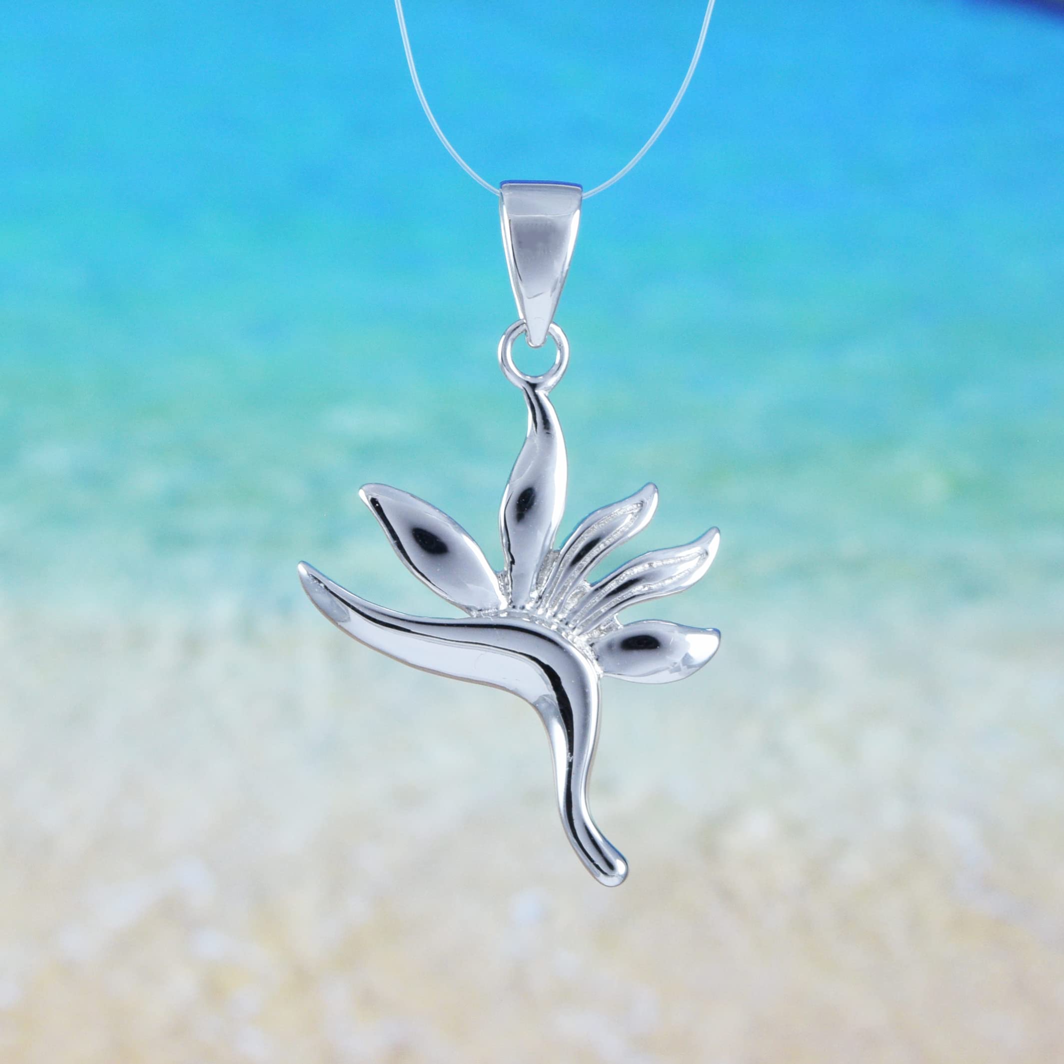 Unique Hawaiian Bird of Paradise Necklace, Sterling Silver Bird of Paradise Flower Pendant, N2005A