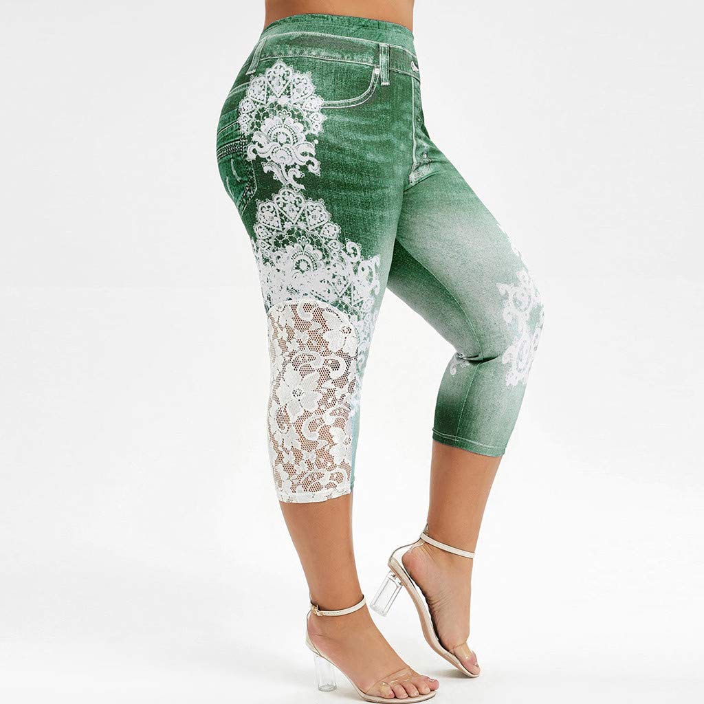 Womens Capri Yoga Pants High Waisted Tummy Control Plus Size Floral Graphic Tie Dye Athletic Leggings Green