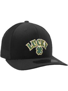 daxton baseball trucker hat st. patrick day 3d lucky clover structured mid profile cap, lucky clover black black hat