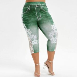 Womens Capri Yoga Pants High Waisted Tummy Control Plus Size Floral Graphic Tie Dye Athletic Leggings Green