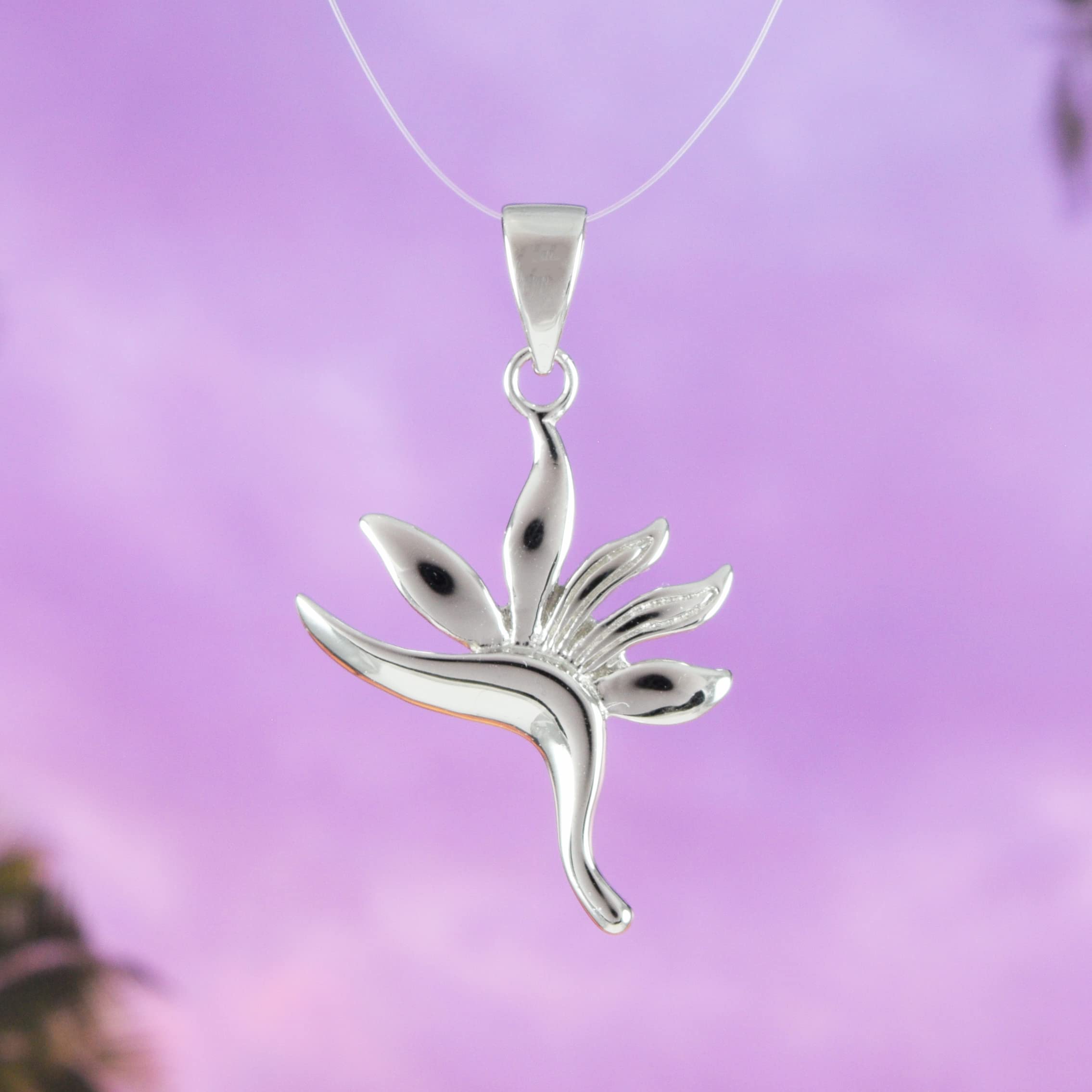 Unique Hawaiian Bird of Paradise Necklace, Sterling Silver Bird of Paradise Flower Pendant, N2005A