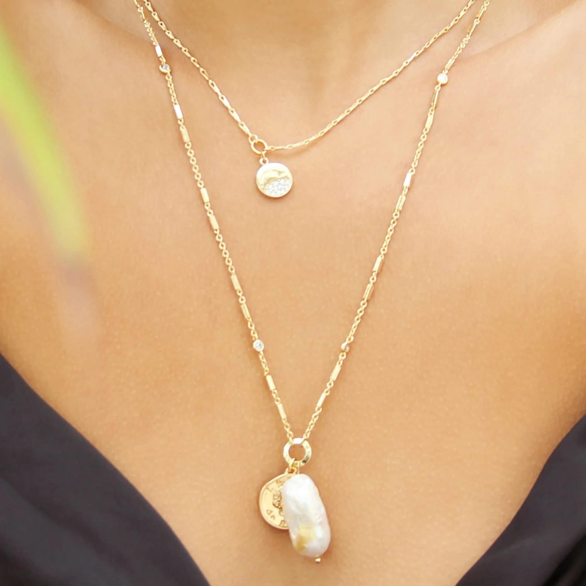 Ettika Pearl Necklaces For Women, Gold Necklace. Pendant Necklace for Women. Trusty Trinkets Pearl and Coin 18k Gold Plated Necklace