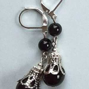 Double Black Onyx Dangle Earring Sp Leverback Adorable Statement Jewelry Earrings for Women