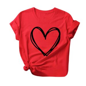 women's short sleeve tee top love heart shirt funny cute graphic tshirt blouse 2023 summer spirng tops regular fit