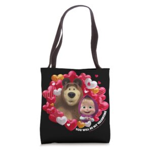 you will be my valentine, bear! masha and the bear tote bag