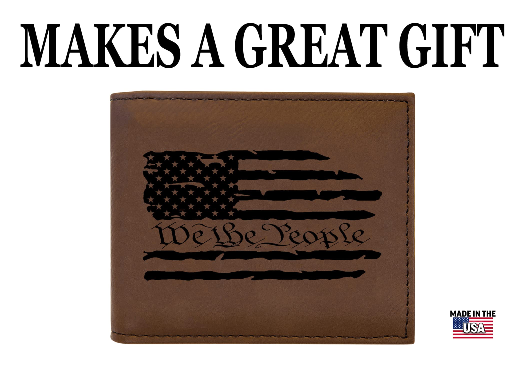 Rogue River Tactical USA American Flag We The People Constitution Men's Leather Bifold Wallet RFID Gift For Him Dad Father United States Billfold Patriotic