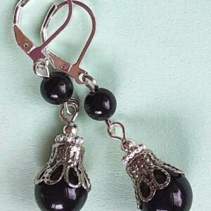 Double Black Onyx Dangle Earring Sp Leverback Adorable Statement Jewelry Earrings for Women