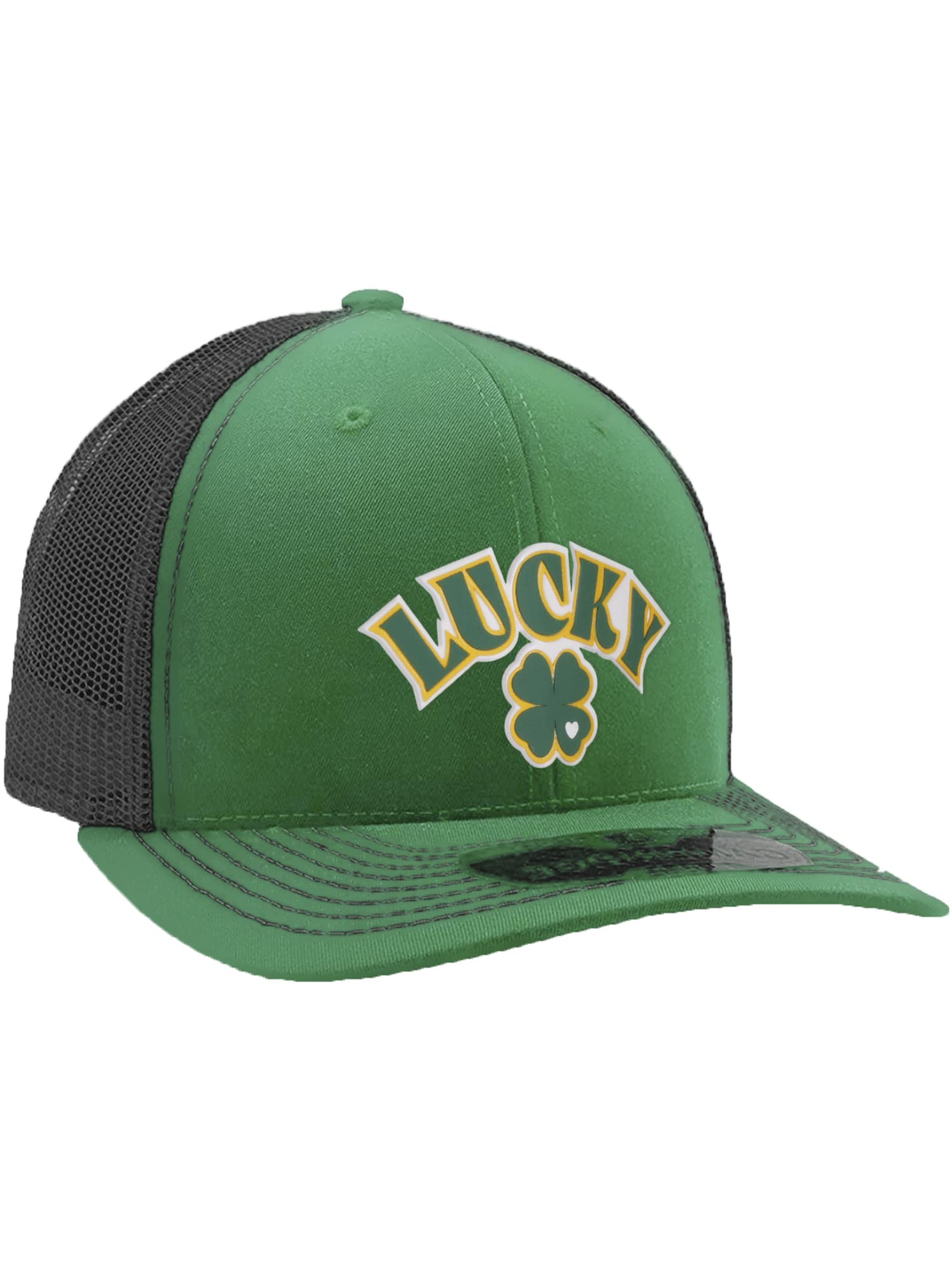 Daxton Baseball Trucker Hat St. Patrick Day 3D Lucky Clover Structured Mid Profile Cap, Lucky Clover Kelly Black Hat