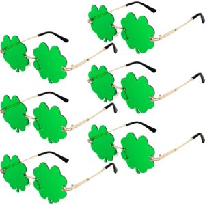 6 pairs green glasses st. patrick's day irish shamrock sunglasses rimless leprechaun costume glasses four leaf clover green sunglasses for women men