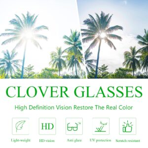 6 Pairs Green Glasses St. Patrick's Day Irish Shamrock Sunglasses Rimless Leprechaun Costume Glasses Four Leaf Clover Green Sunglasses for Women Men