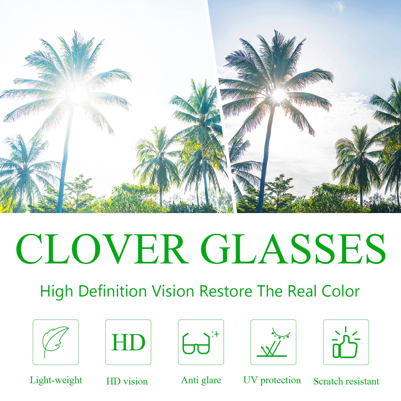 6 Pairs Green Glasses St. Patrick's Day Irish Shamrock Sunglasses Rimless Leprechaun Costume Glasses Four Leaf Clover Green Sunglasses for Women Men