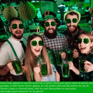 6 Pairs Green Glasses St. Patrick's Day Irish Shamrock Sunglasses Rimless Leprechaun Costume Glasses Four Leaf Clover Green Sunglasses for Women Men