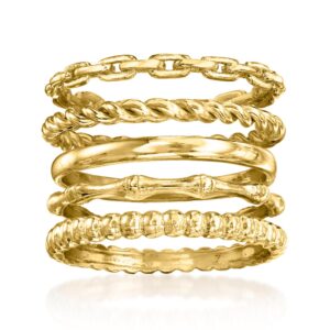 ross-simons 18kt gold over sterling jewelry set: 5 stackable rings. size 8