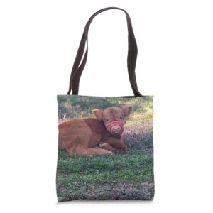 baby highland cow tote bag