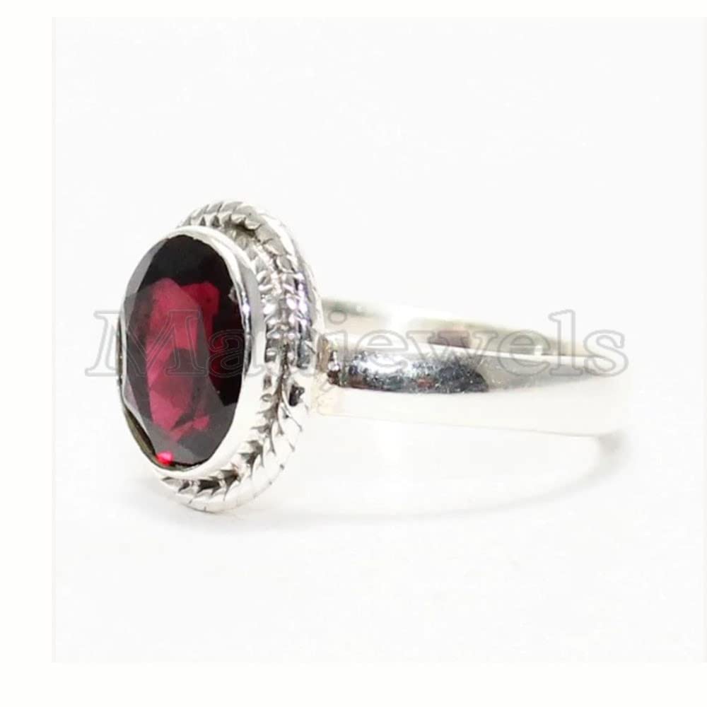 Garnet Gemstone Ring, Red Garnet Ring, Vintage Garnet Ring, 925 Sterling Silver Jewelry, Garnet Antique Ring, Hammered Design Ring, Ring For Women, Engagement Ring, Gift For Girls, Women Silver Ring