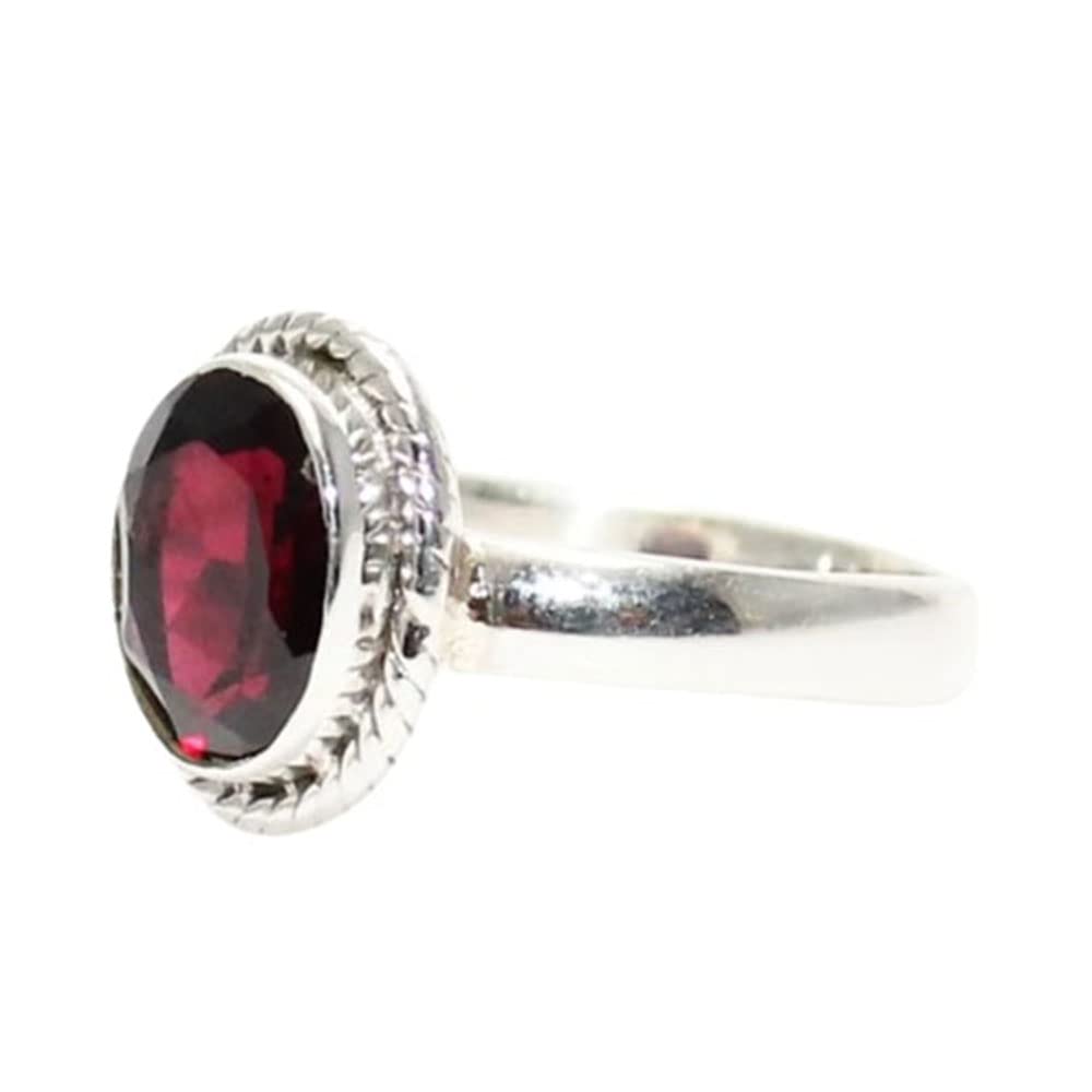 Garnet Gemstone Ring, Red Garnet Ring, Vintage Garnet Ring, 925 Sterling Silver Jewelry, Garnet Antique Ring, Hammered Design Ring, Ring For Women, Engagement Ring, Gift For Girls, Women Silver Ring