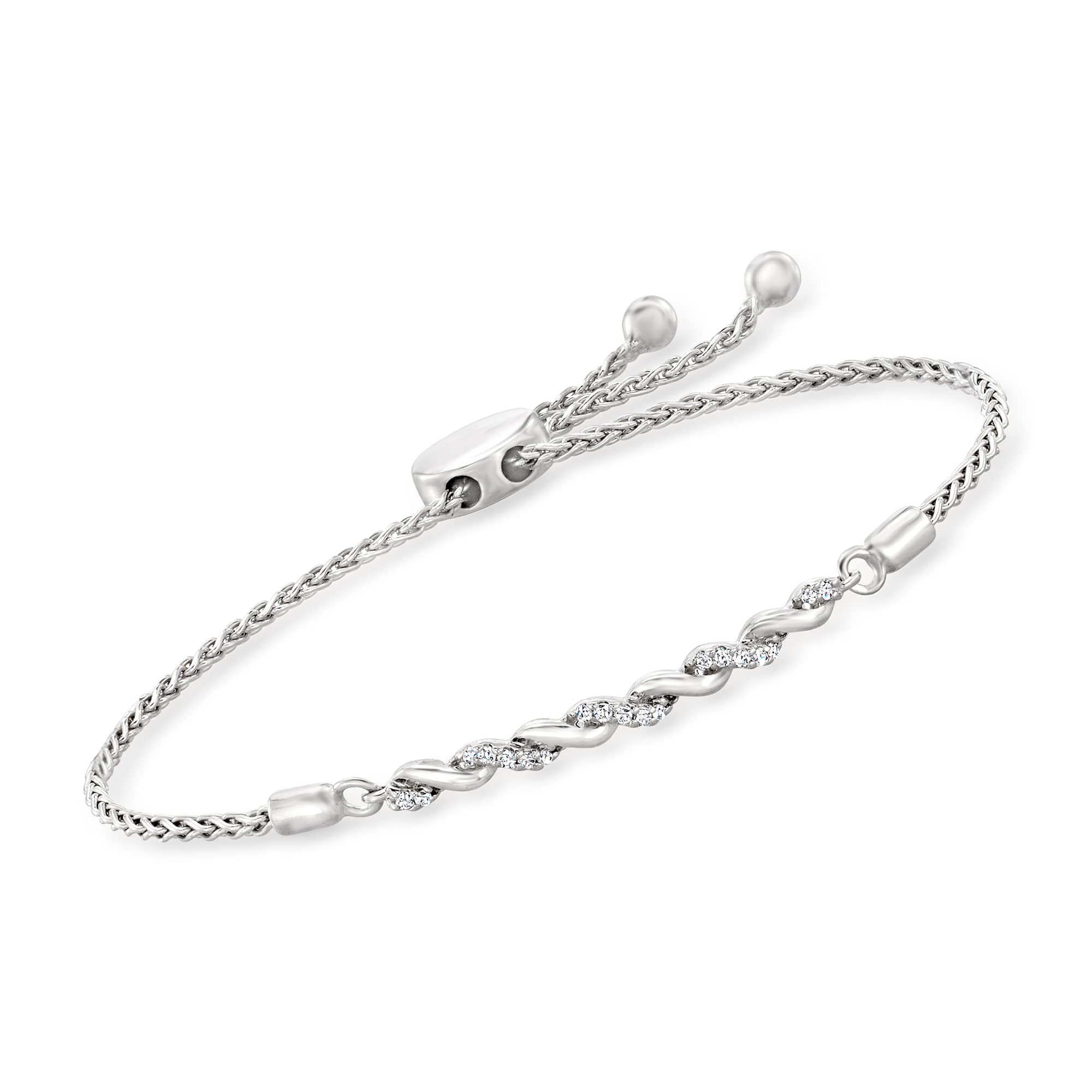 RS Pure by Ross-Simons 0.10 ct. t.w. Diamond Twisted Bolo Bracelet in Sterling Silver