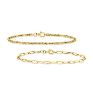 rs pure by ross-simons 14kt yellow gold jewelry set: 2 link bracelets. 7 inches