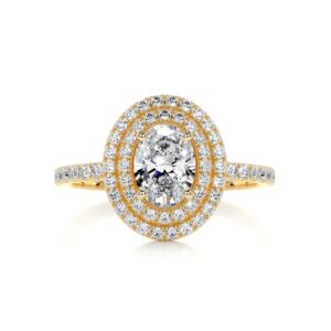 solid gold handmade engagement rings 2 ct oval cut moissanite diamond double halo bridal wedding ring for anniversary propose gift (10k solid yellow gold)