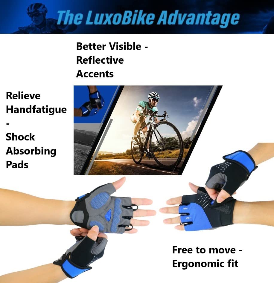 LuxoBike Cycling Gloves Mens Road Bike Gloves for Men-[5MM Gel Pad] Specialized Biking Gloves-[Ultra Breathable] Half Finger Road Bike Bicycle Gloves-[Silicone Antislip] for Cycling