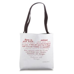 love is ombré heart 1 corinthians 13 by 24/15 tote bag