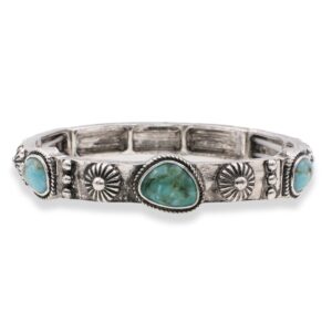 elosee western style turquoise stone stackable antique silver tone stretch bracelet (#2)