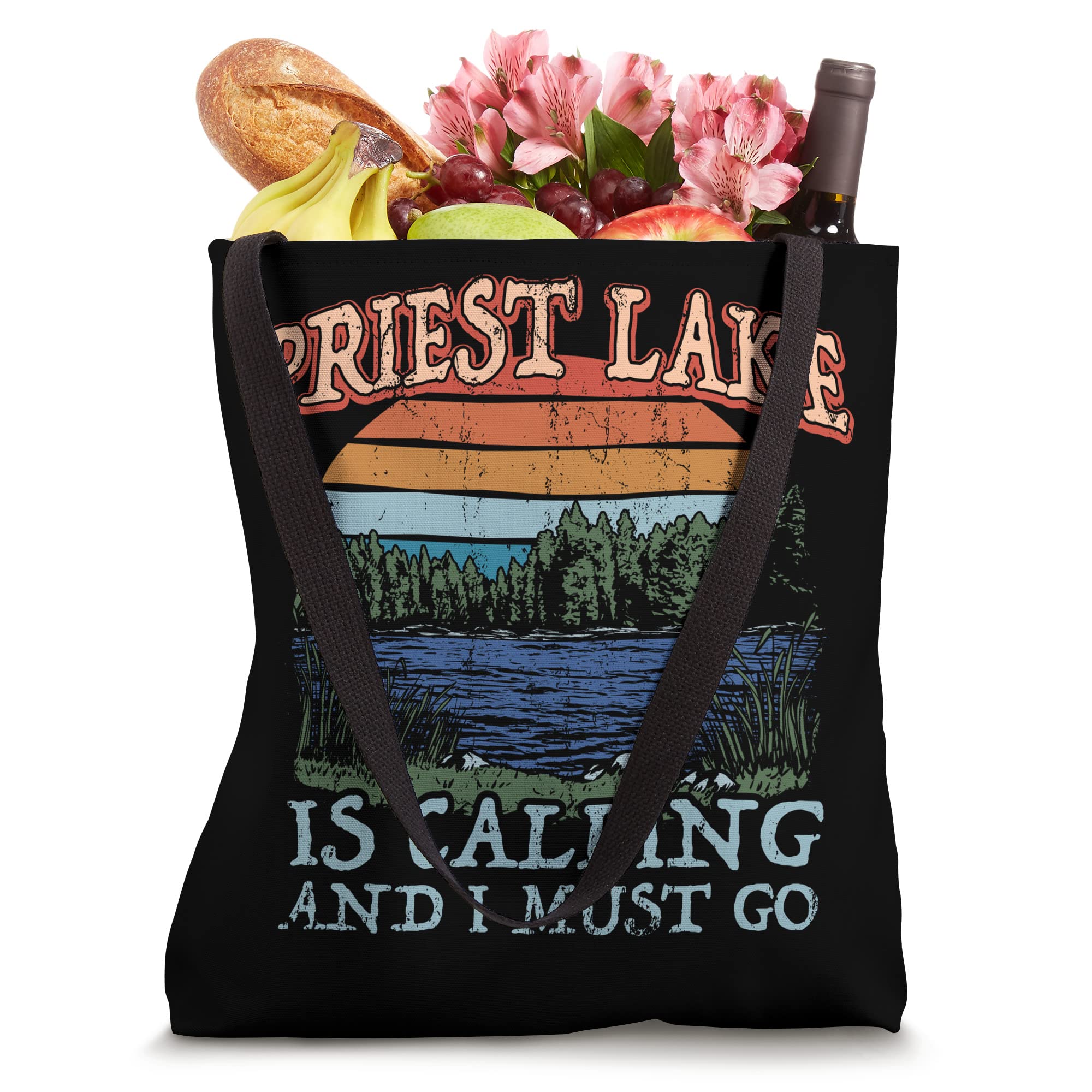 Fishing Boating Camping Retro Lake Vacation Priest Lake Tote Bag