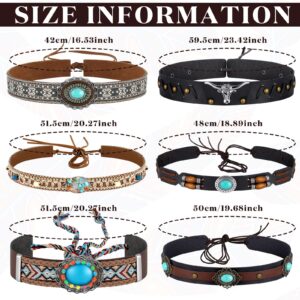 6 Pcs Cowboy Hat Band Replacement Ethnic Western Hat Belts Rural Classical Mexican Turquoise Hatbands (Classic Style)