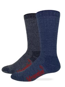 wrangler mens heavyweight ultra dri merino wool mid calf boot socks 2 pair pack (denim/black)