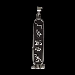 FAMA.store Customize Personalized pendant Egyptian Cartouche Necklace Oxidized Sterling Silver one Side Translate into Hieroglyphs Handmade in Egypt (1.75 inch (4-5 Letters))