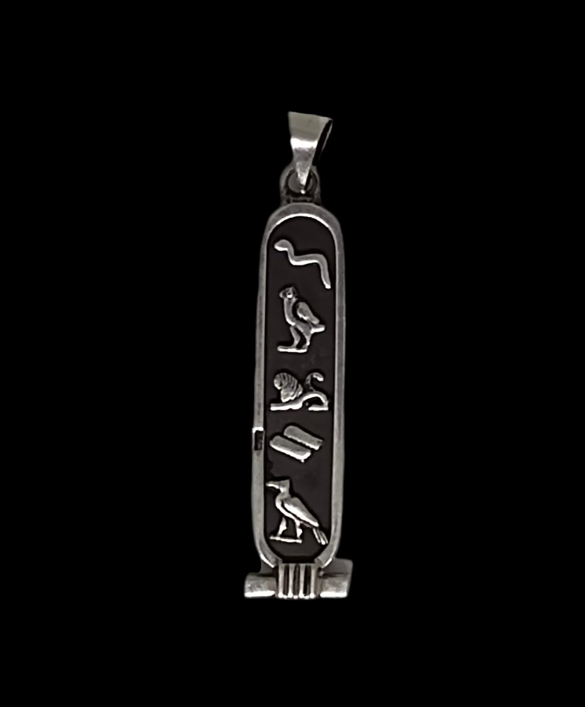 FAMA.store Customize Personalized pendant Egyptian Cartouche Necklace Oxidized Sterling Silver one Side Translate into Hieroglyphs Handmade in Egypt (1.75 inch (4-5 Letters))