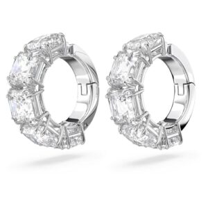 Swarovski Matrix clip earrings, Square cut, Clear, Rhodium Finish