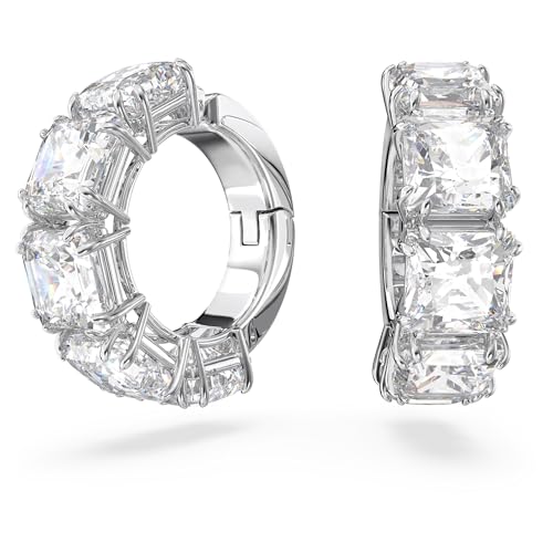 Swarovski Matrix clip earrings, Square cut, Clear, Rhodium Finish