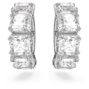 Swarovski Matrix clip earrings, Square cut, Clear, Rhodium Finish