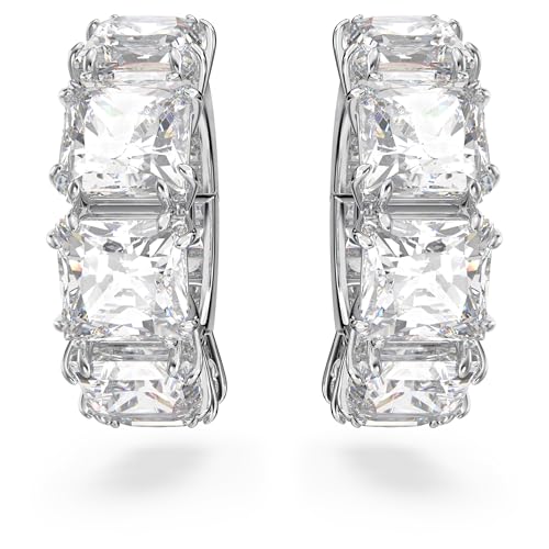 Swarovski Matrix clip earrings, Square cut, Clear, Rhodium Finish