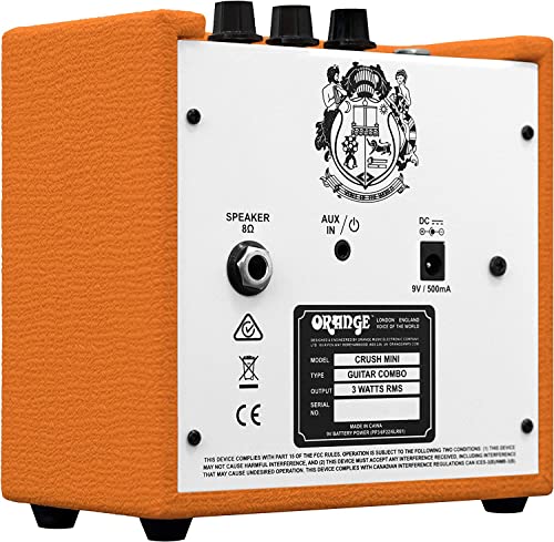 Orange Amps Crush Mini 3W Guitar Amp Combo Set with Power Adapter, Pig Hog Instrument Cable, 24x Guitar Picks, Battery & Liquid Audio Polishing Cloth - Portable Mini Amplifier, Guitar Amplifier