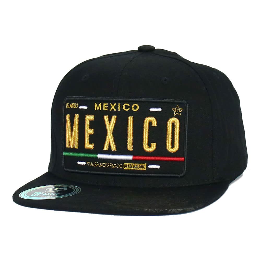 Mexican Hat Mexico States Auto License Plate Style Snapback Flat Bill Cotton Baseball Cap (Mexico - Gold)