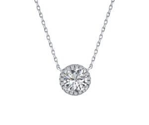 ambica new york solid 925 sterling silver cubic zirconia solitaire necklace - faux diamond round solitaire halo necklace – cz diamond pendant necklace- minimalist dainty necklace for women