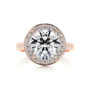 solid gold handmade engagement rings 3 ct round cut moissanite diamond halo bridal wedding rings for anniversary propose gift (10k solid rose gold)