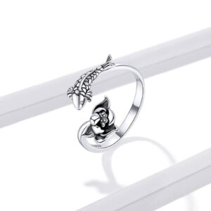 NIMSO 925 Sterling Silver Koi Lotus Ring, Adjustable Band For Women