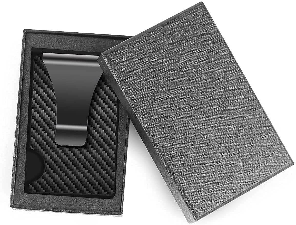 AZZS Carbon Fiber Minimalist Wallet for Men - RFID Blocking Credit Card Holder Metal Wallet- Money Clip Slim Front Pocket (Carbon Fiber)