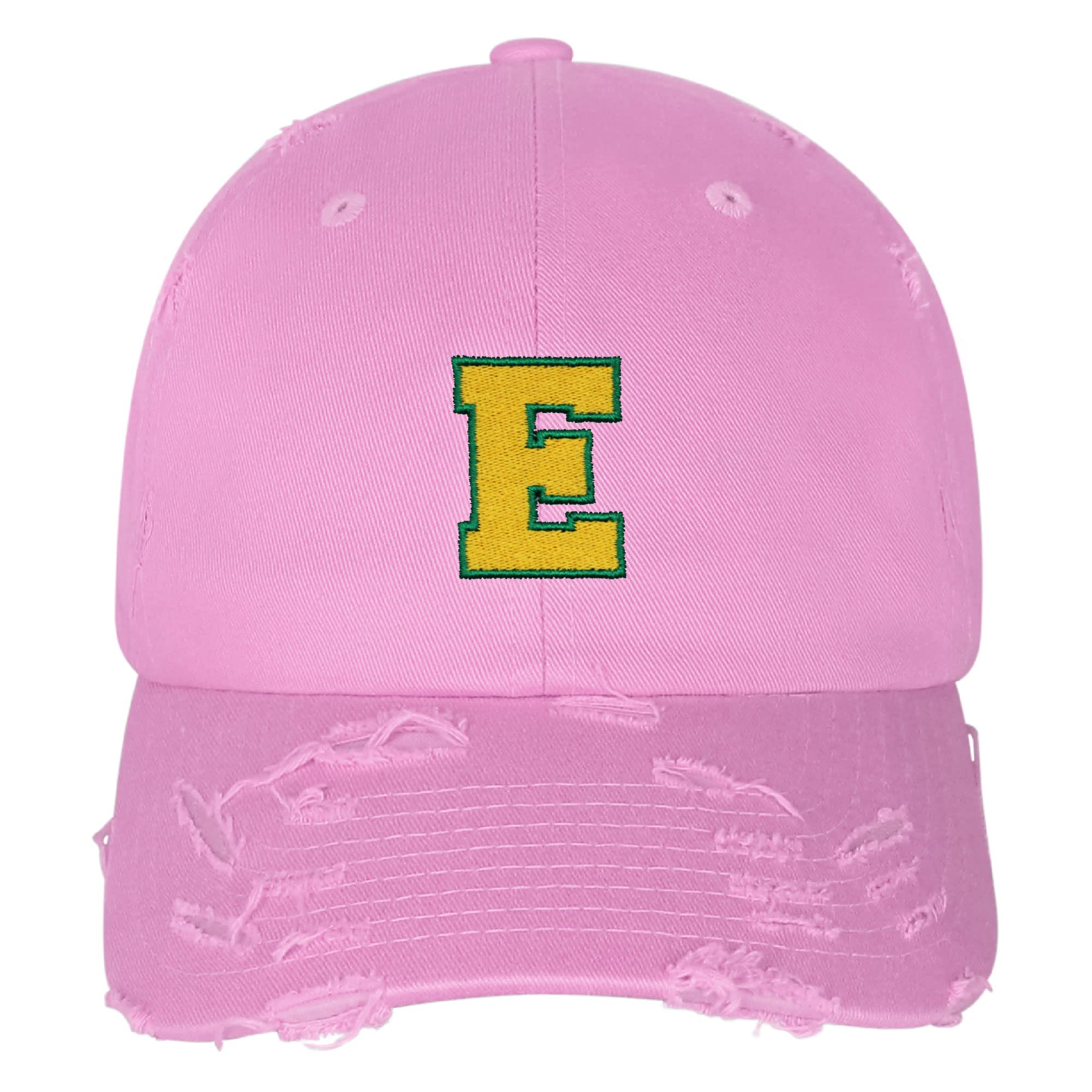 JPAK Initial E College Letter Vintage Dad Hat Frayed Embroidered Cap Yellow Alphabet