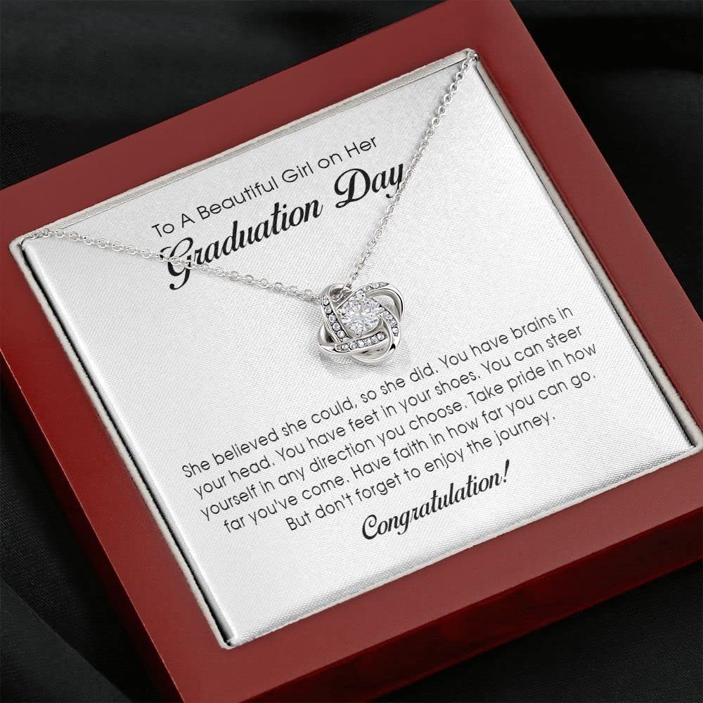 Graduation Gift Love Knot Necklace, Graduation Gift for Her, College Graduation Gift for Her, High School Senior Graduation Present, Class of 2023, Women's Jewelry (Mahogany LED Box)